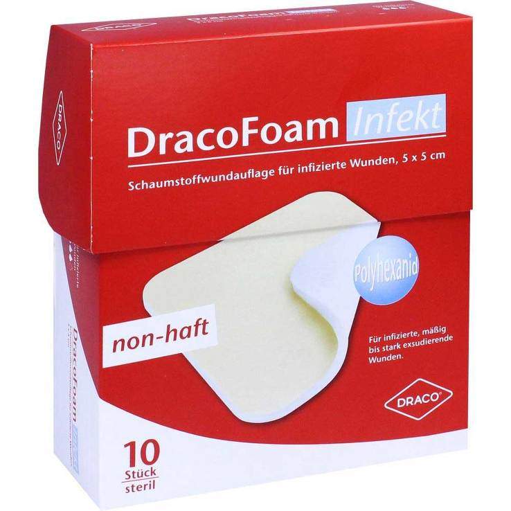 DracoFoam Infekt Schaumstoffverband für infizierte Wunden 5x 5 cm 10 ...